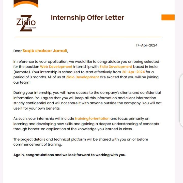 Saqib Shakoor on LinkedIn: #frontenddevelopment #internship #zidio Saqib Shakoor on LinkedIn: #frontenddevelopment #internship #zidio