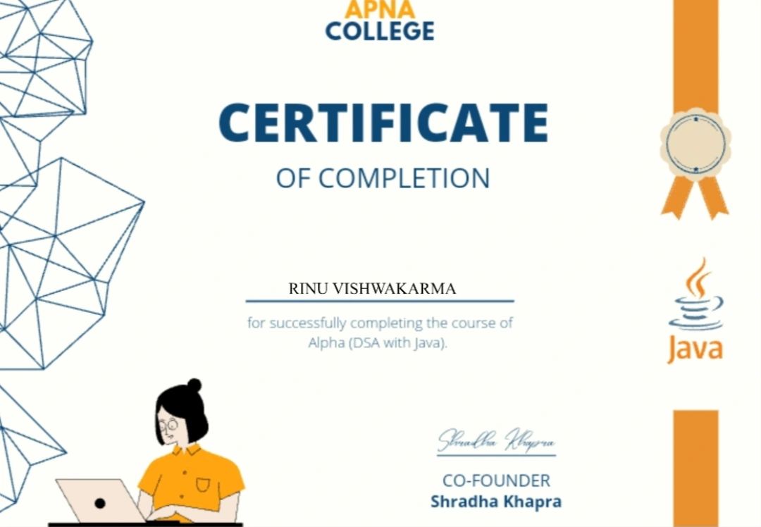 Rinu Vishwakarma on LinkedIn: #java #dsa #apnacollege #learningjourney Rinu Vishwakarma on LinkedIn: #java #dsa #apnacollege #learningjourney