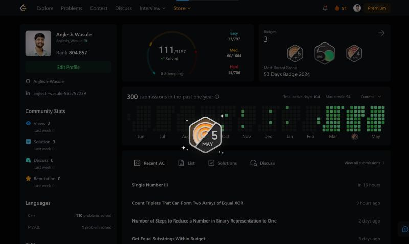 Anjlesh Wasule on LinkedIn: #leetcode #codingchallenge #maydcc # ... Anjlesh Wasule on LinkedIn: #leetcode #codingchallenge #maydcc # ...