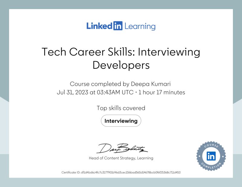 Deepa Kumari on LinkedIn: Certificate of Completion Deepa Kumari on LinkedIn: Certificate of Completion