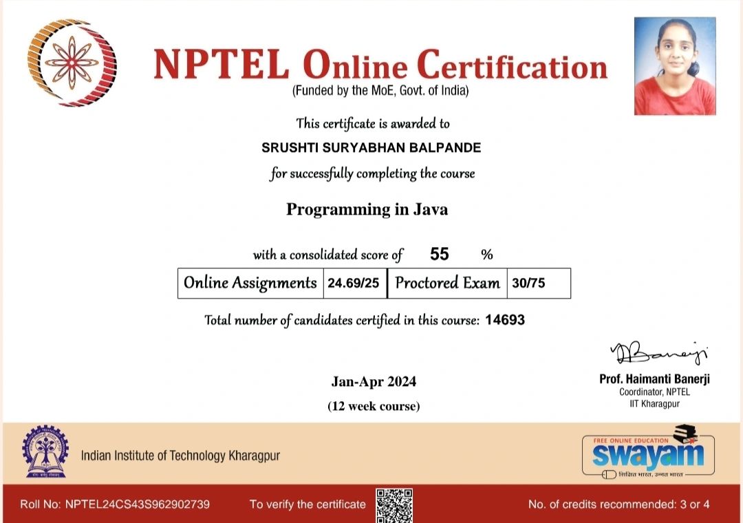 Srushti Balpande on LinkedIn: #java #programming #nptel # ... Srushti Balpande on LinkedIn: #java #programming #nptel # ...