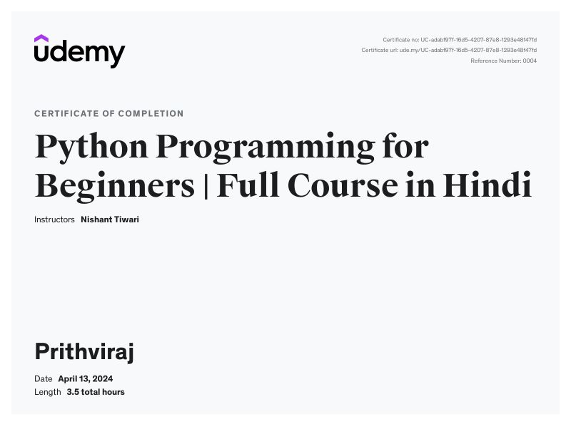 Prithviraj Shinde on LinkedIn: Python Programming Beginner Course Completed Prithviraj Shinde on LinkedIn: Python Programming Beginner Course Completed