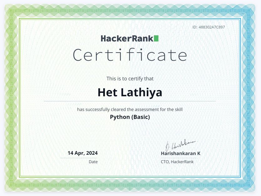 Het Lathiya on LinkedIn: #codeachievement #pythonmastery Het Lathiya on LinkedIn: #codeachievement #pythonmastery