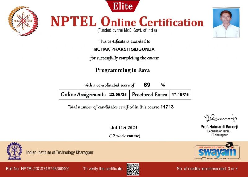 Mohak Sidgonda on LinkedIn: #nptel #iitkharagpur #javaprogramming # ... Mohak Sidgonda on LinkedIn: #nptel #iitkharagpur #javaprogramming # ...