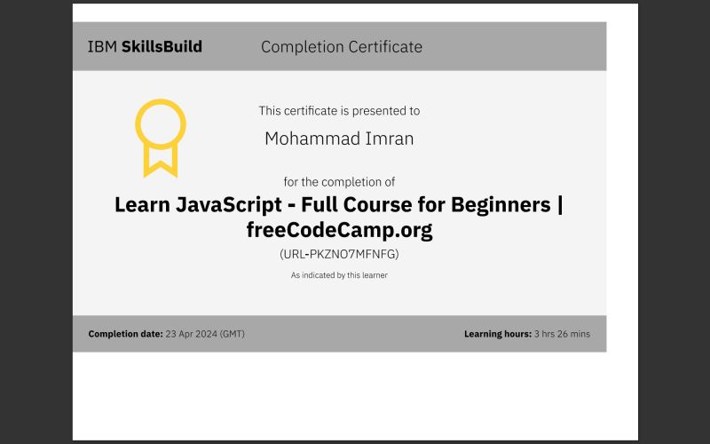 Mohammad Imran on LinkedIn: #ibmskillbuild #javascript #learningtocode Mohammad Imran on LinkedIn: #ibmskillbuild #javascript #learningtocode