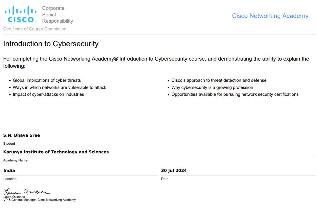 BHAVA SREE S.N on LinkedIn: Introduction to Cybersecurity - CISCO BHAVA SREE S.N on LinkedIn: Introduction to Cybersecurity - CISCO