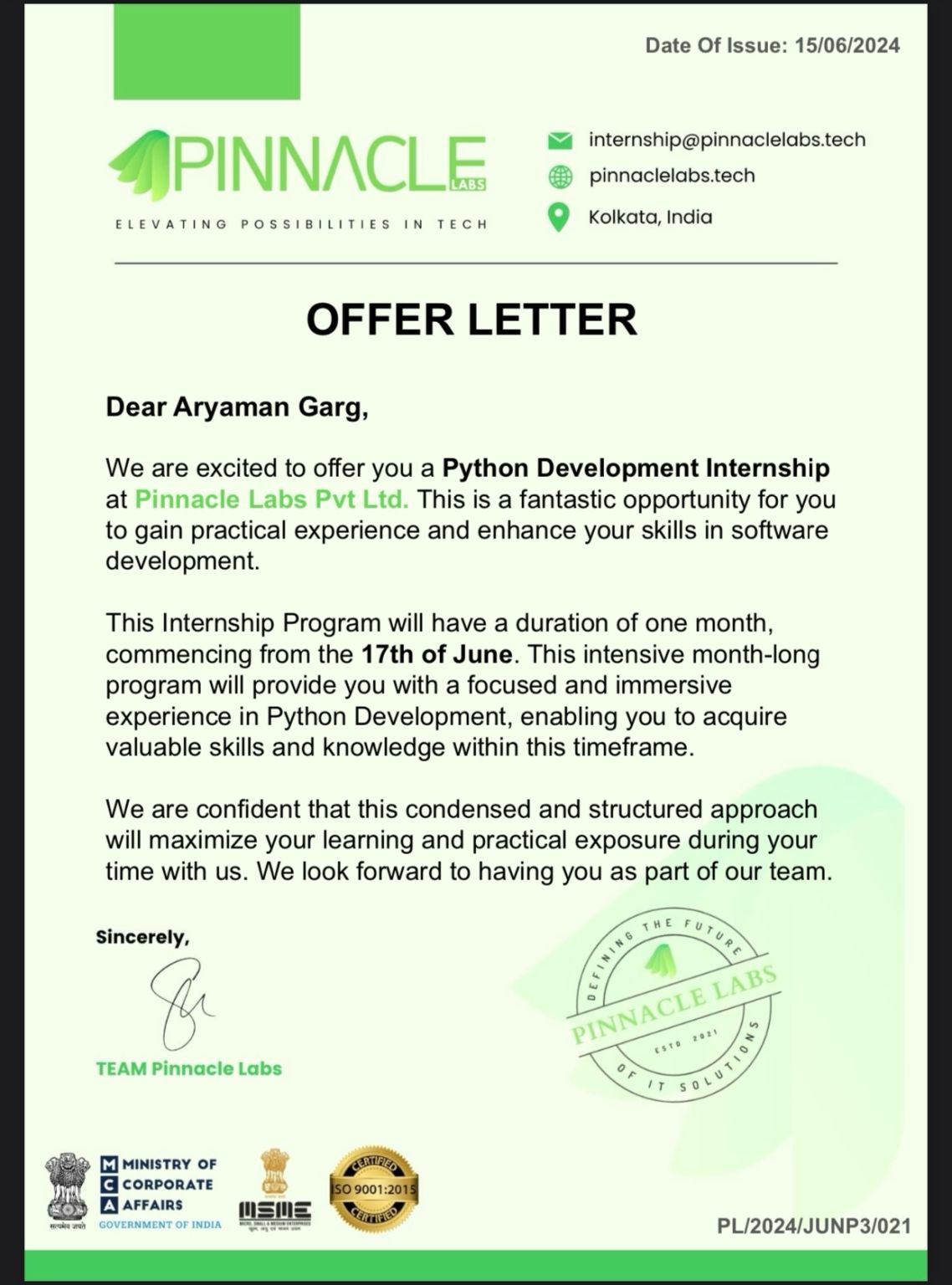 Aryaman Garg on LinkedIn: #pinnaclelabs #internship2024 Aryaman Garg on LinkedIn: #pinnaclelabs #internship2024