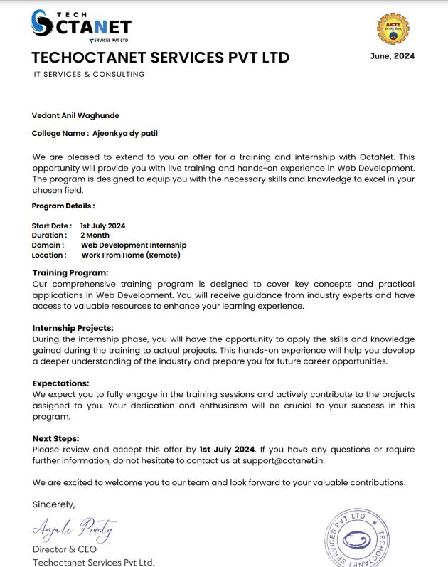 Vedant Waghunde on LinkedIn: #internship #webdevelopment #techoctanet # ... Vedant Waghunde on LinkedIn: #internship #webdevelopment #techoctanet # ...