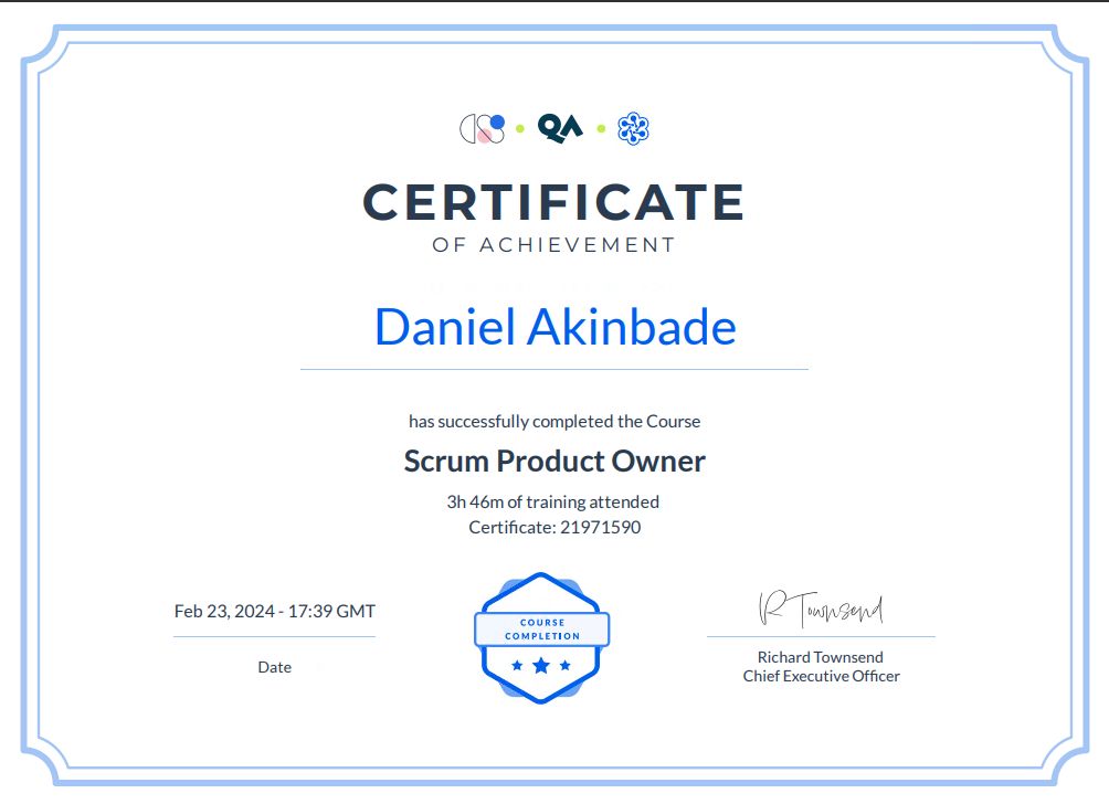 Daniel Akinbade ☁️ on LinkedIn: #scrum #scrumproductowner #cloudacademy Daniel Akinbade ☁️ on LinkedIn: #scrum #scrumproductowner #cloudacademy