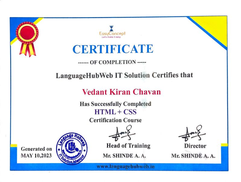 Vedant Chavan on LinkedIn: #html #css #certification Vedant Chavan on LinkedIn: #html #css #certification