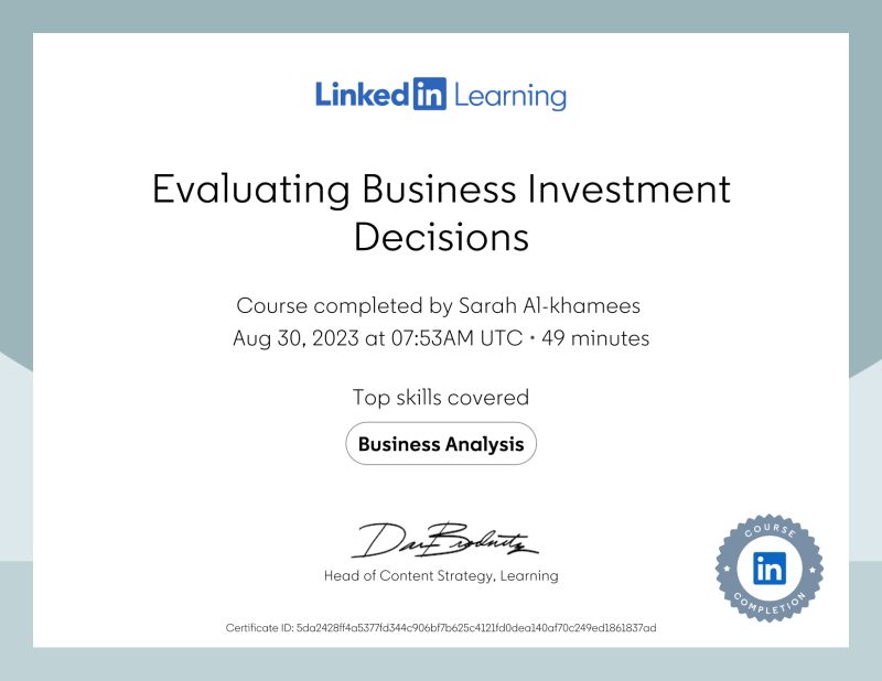 Sarah Al-khamees on LinkedIn: Certificate of Completion Sarah Al-khamees on LinkedIn: Certificate of Completion
