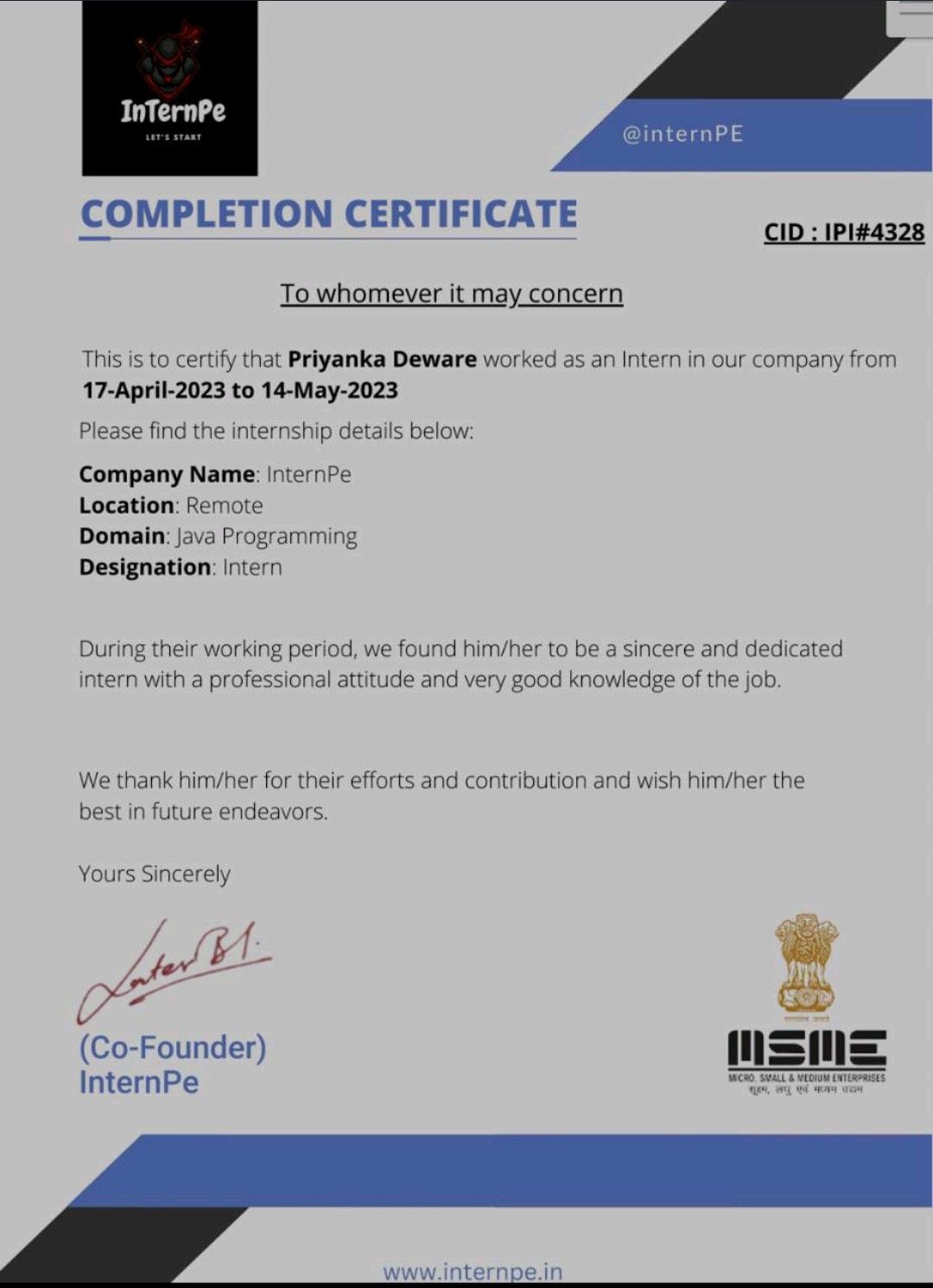 PRIYANKA DEVARE on LinkedIn: #internship #java #programing #internpe # ... PRIYANKA DEVARE on LinkedIn: #internship #java #programing #internpe # ...