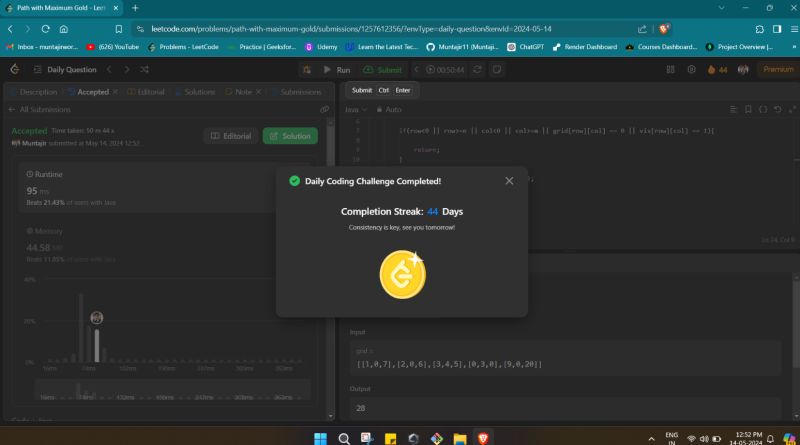 Munta Jir on LinkedIn: LeetCode POTD: 1219. Path with Maximum Gold Munta Jir on LinkedIn: LeetCode POTD: 1219. Path with Maximum Gold