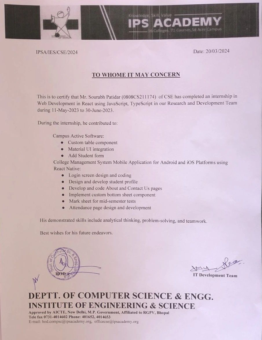 Sourabh patidar on LinkedIn: #internship #softwaredevelopment #react # ... Sourabh patidar on LinkedIn: #internship #softwaredevelopment #react # ...