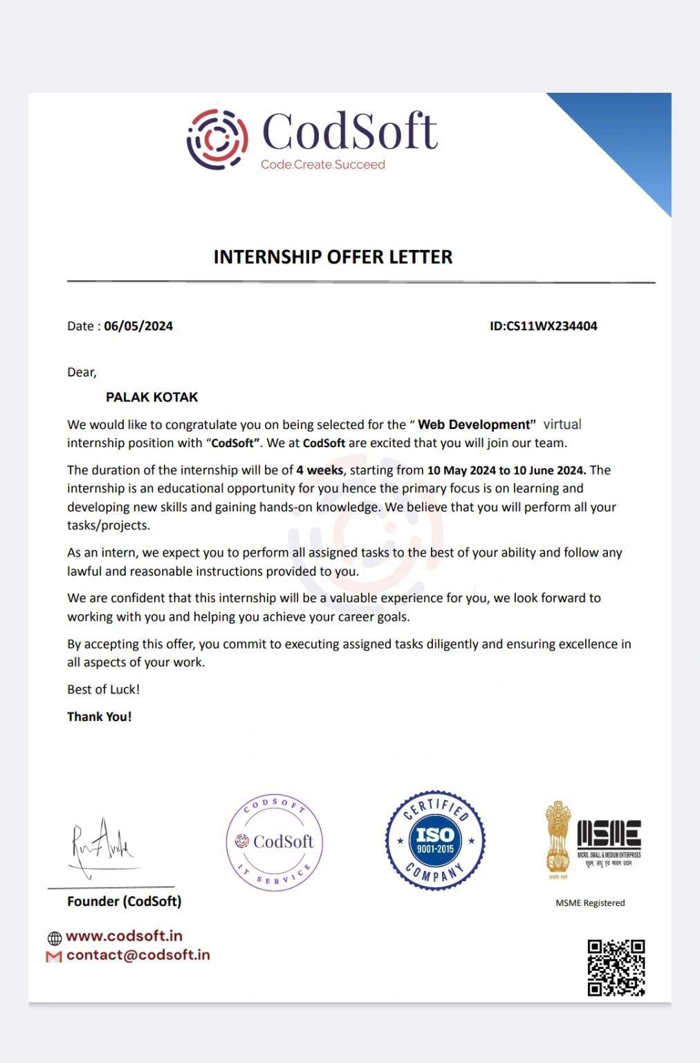 PALAK KOTAK on LinkedIn: #codsoft #internship #excited PALAK KOTAK on LinkedIn: #codsoft #internship #excited