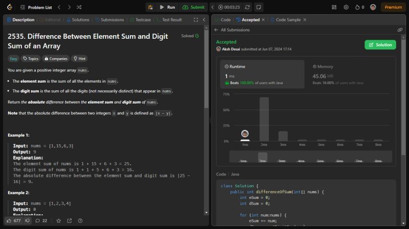 Challenge: Difference Between Element Sum and Digit Sum | Aksh Desai ... Challenge: Difference Between Element Sum and Digit Sum | Aksh Desai ...