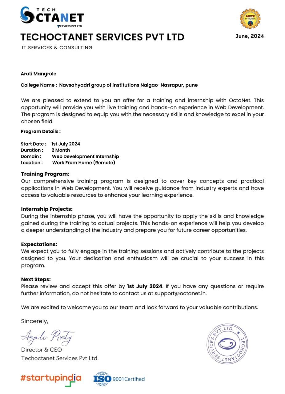 Arti Mangrole on LinkedIn: #internship #webdevelopment # ... Arti Mangrole on LinkedIn: #internship #webdevelopment # ...