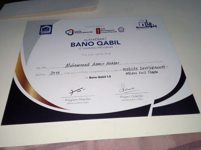 MUHAMMAD AAMIR AKHTAR on LinkedIn: Alhumdulilah😊 Achieved MERN Stack ... MUHAMMAD AAMIR AKHTAR on LinkedIn: Alhumdulilah😊 Achieved MERN Stack ...