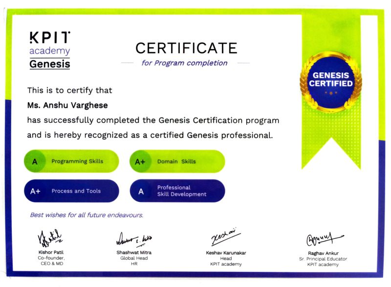 Anshu Varghese on LinkedIn: #kpit #genesis Anshu Varghese on LinkedIn: #kpit #genesis