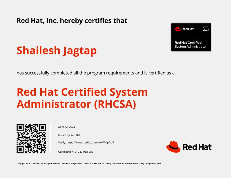 Shailesh R. Jagtap on LinkedIn: #rhcsa #redhat #certification #linux # ... Shailesh R. Jagtap on LinkedIn: #rhcsa #redhat #certification #linux # ...