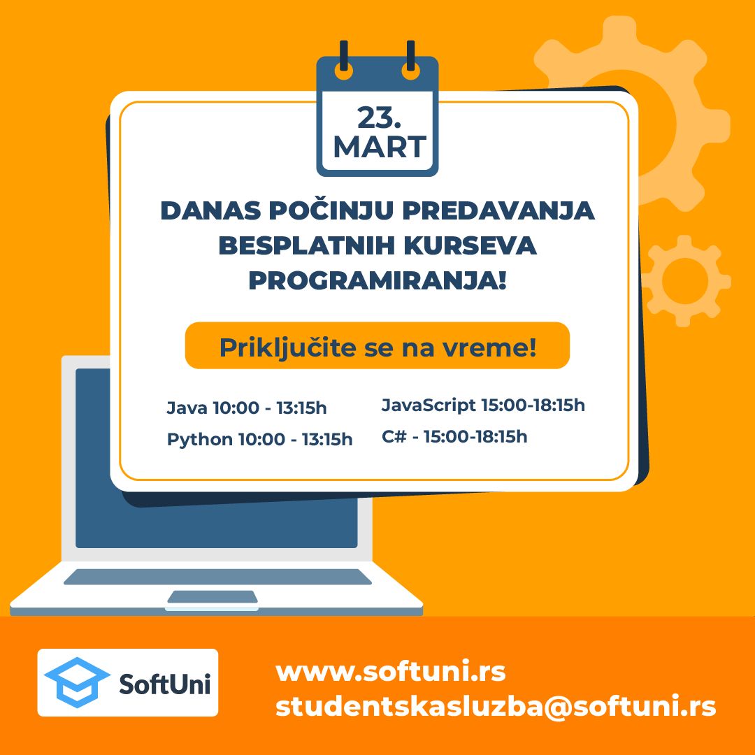 SoftUni Srbija on LinkedIn: #softuni #kurs #programiranje #pocetak SoftUni Srbija on LinkedIn: #softuni #kurs #programiranje #pocetak