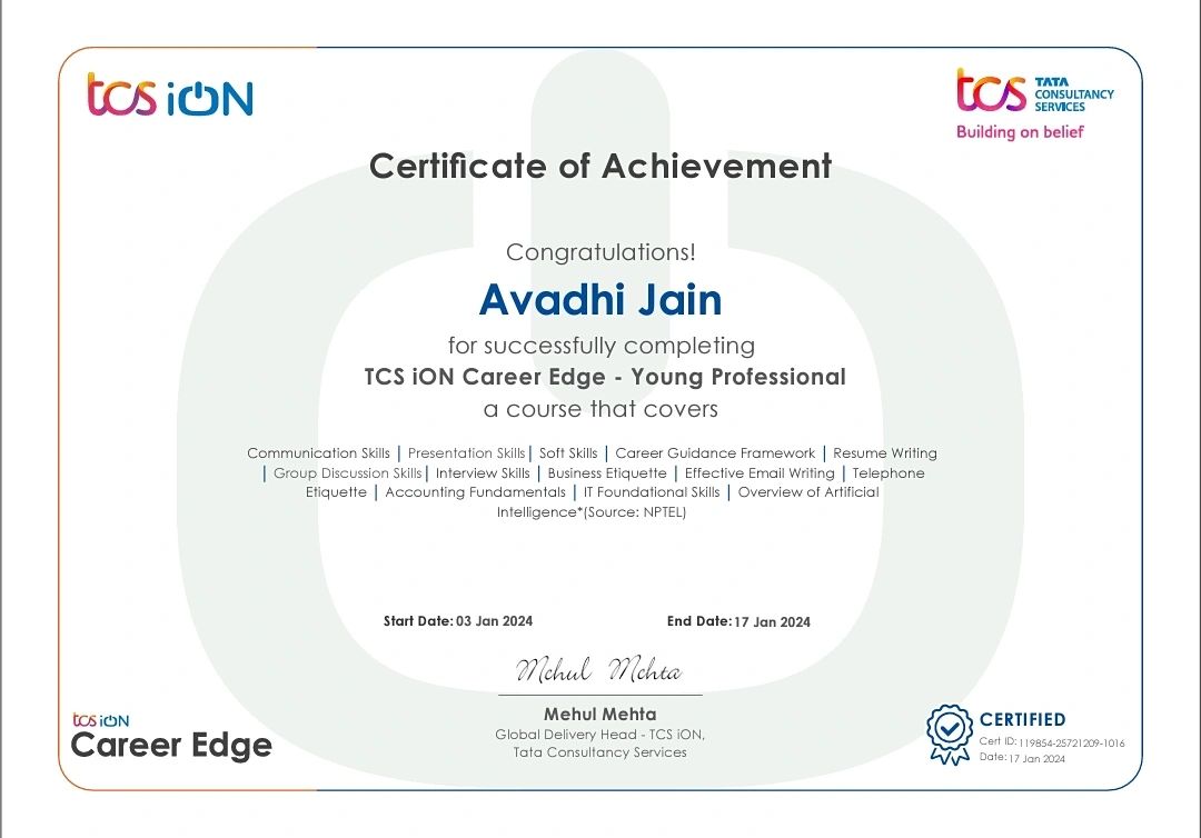Avadhi Jain on LinkedIn: #share #connections #tcsion Avadhi Jain on LinkedIn: #share #connections #tcsion