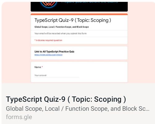 Kiran Wahid on LinkedIn: #typescript #scoping #quiz #practice #programming Kiran Wahid on LinkedIn: #typescript #scoping #quiz #practice #programming