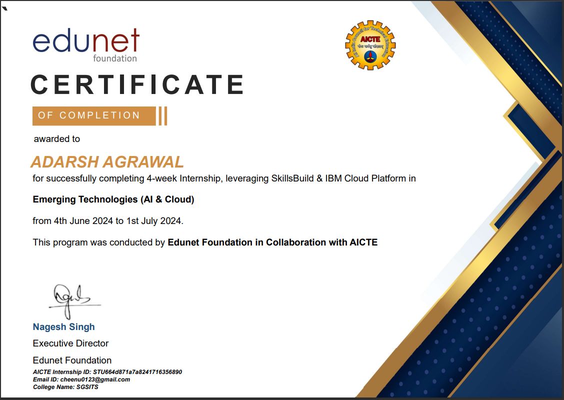 Adarsh Agrawal on LinkedIn: #edunet #ai #cloud #internship Adarsh Agrawal on LinkedIn: #edunet #ai #cloud #internship