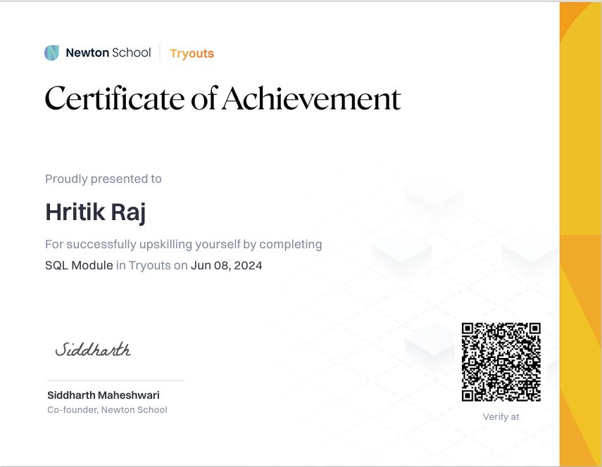 Hritik Raj on LinkedIn: I recently completed a SQL Questions in the AI ... Hritik Raj on LinkedIn: I recently completed a SQL Questions in the AI ...
