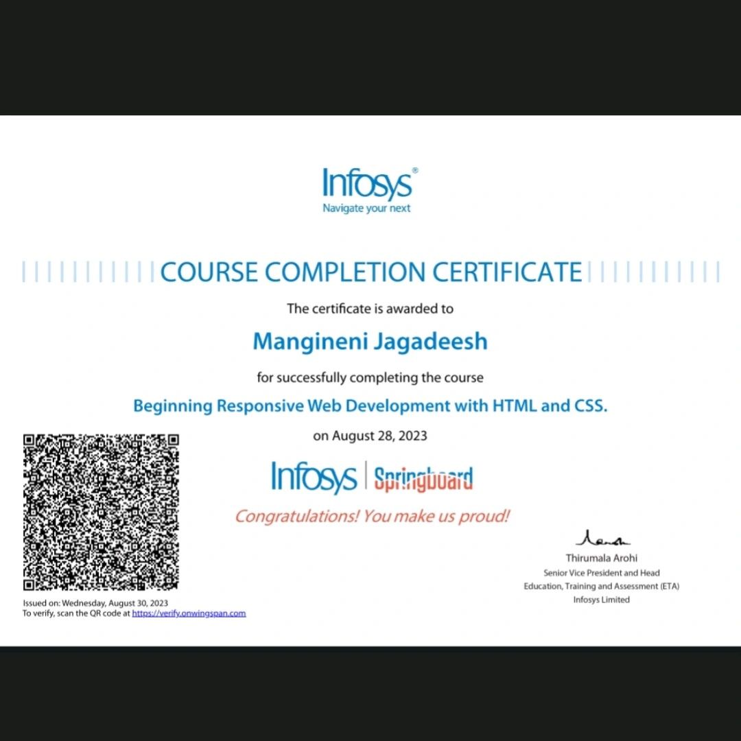 Mangineni Jagadeesh on LinkedIn: #certificationachieved #html #css Mangineni Jagadeesh on LinkedIn: #certificationachieved #html #css