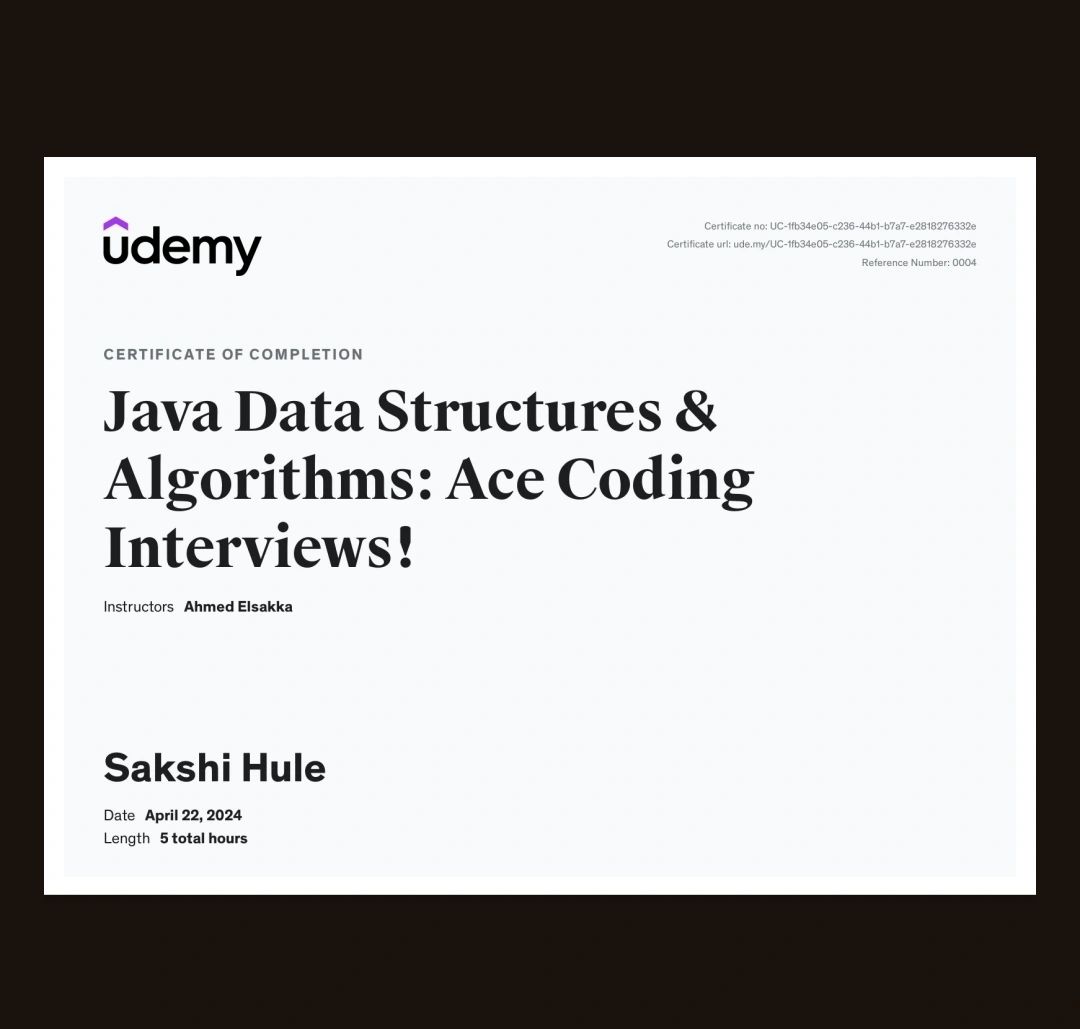 Sakshi Hule on LinkedIn: #java #datastructures #algorithms #learningjourney Sakshi Hule on LinkedIn: #java #datastructures #algorithms #learningjourney
