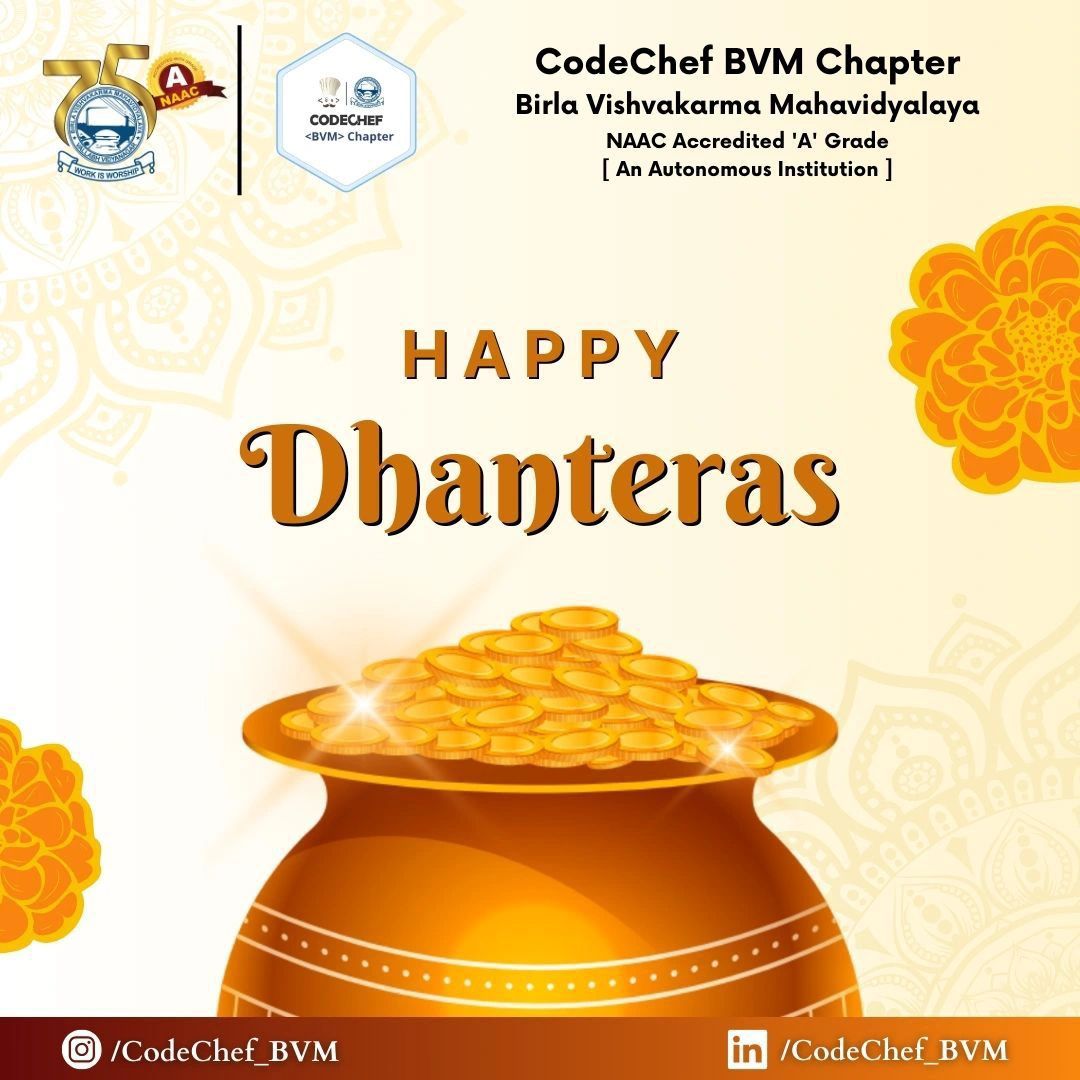 CodeChef BVM Chapter on LinkedIn: π Happy Dhanteras from CodeChef BVM ... CodeChef BVM Chapter on LinkedIn: π Happy Dhanteras from CodeChef BVM ...