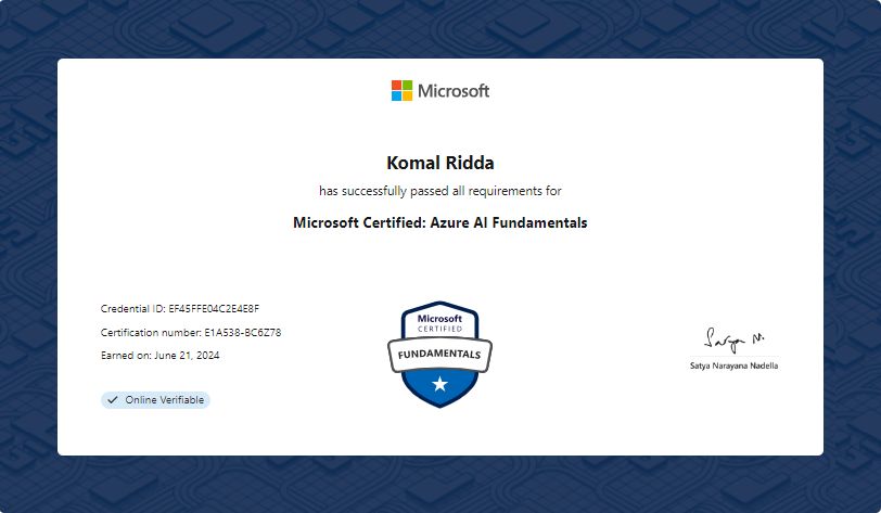 Komal Ridda Malik on LinkedIn: #microsoft #ai #azureservices #ai900 # ... Komal Ridda Malik on LinkedIn: #microsoft #ai #azureservices #ai900 # ...