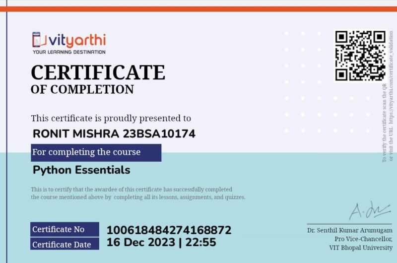 Ronit Mishra on LinkedIn: #python #certification #learningjourney Ronit Mishra on LinkedIn: #python #certification #learningjourney