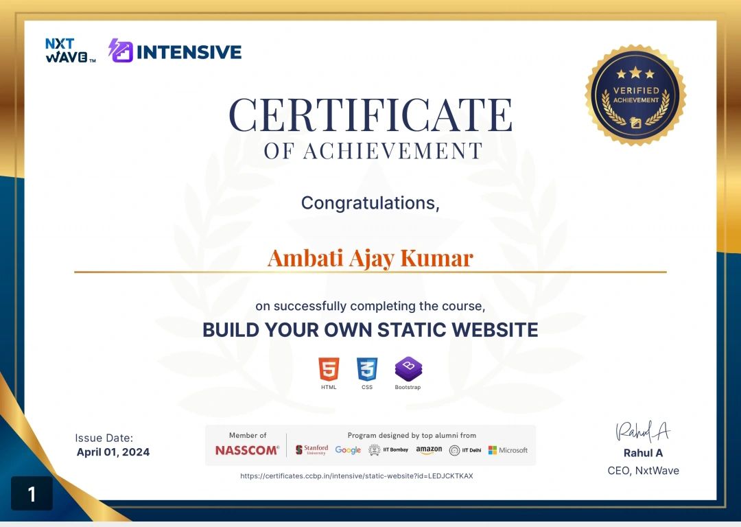 AMBATI AJAY KUMAR on LinkedIn: NxtWave course complete certificate HTML ... AMBATI AJAY KUMAR on LinkedIn: NxtWave course complete certificate HTML ...