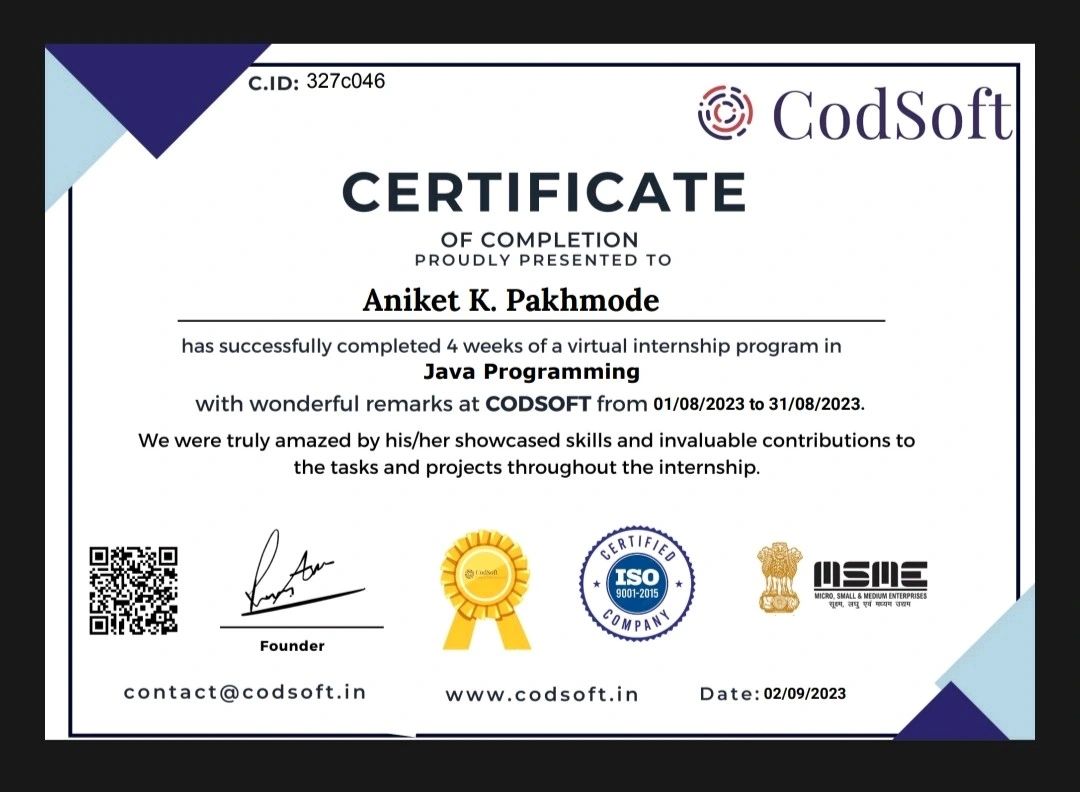 Aniket Pakhmode on LinkedIn: #codsoft #internship Aniket Pakhmode on LinkedIn: #codsoft #internship