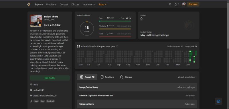 Leetcode's #365DaysOfCode challenge | Pallavi Thoke posted on the topic ... Leetcode's #365DaysOfCode challenge | Pallavi Thoke posted on the topic ...