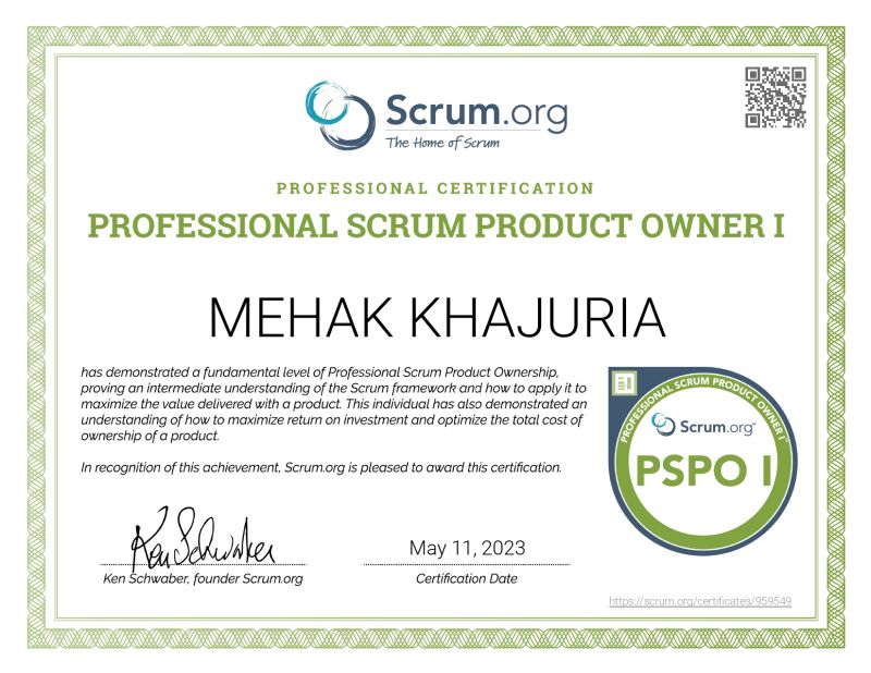 MEHAK KHAJURIA on LinkedIn: #pspo1 #scrum #agile MEHAK KHAJURIA on LinkedIn: #pspo1 #scrum #agile