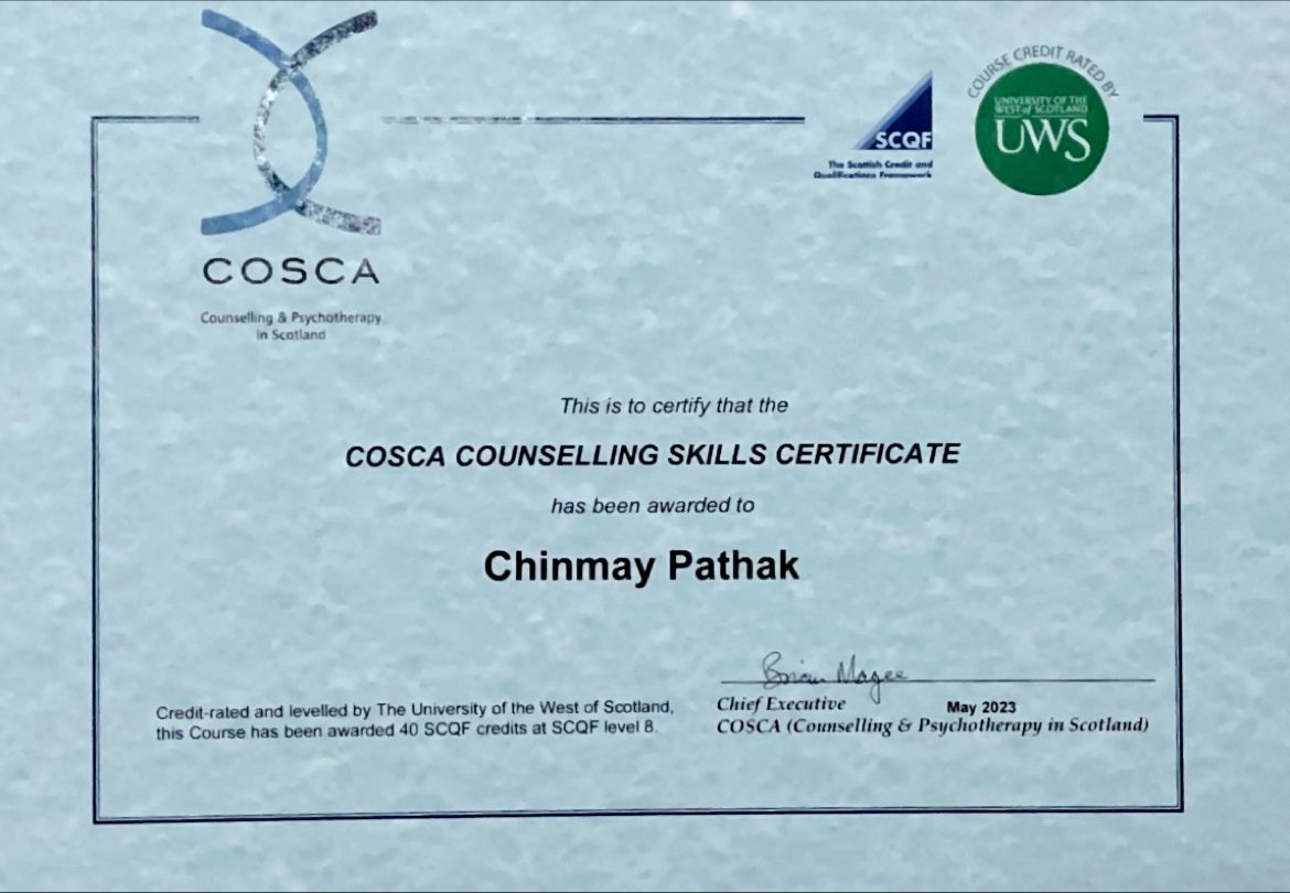 Chinmay Pathak on LinkedIn: #cosca #counselling #psychotherapy Chinmay Pathak on LinkedIn: #cosca #counselling #psychotherapy