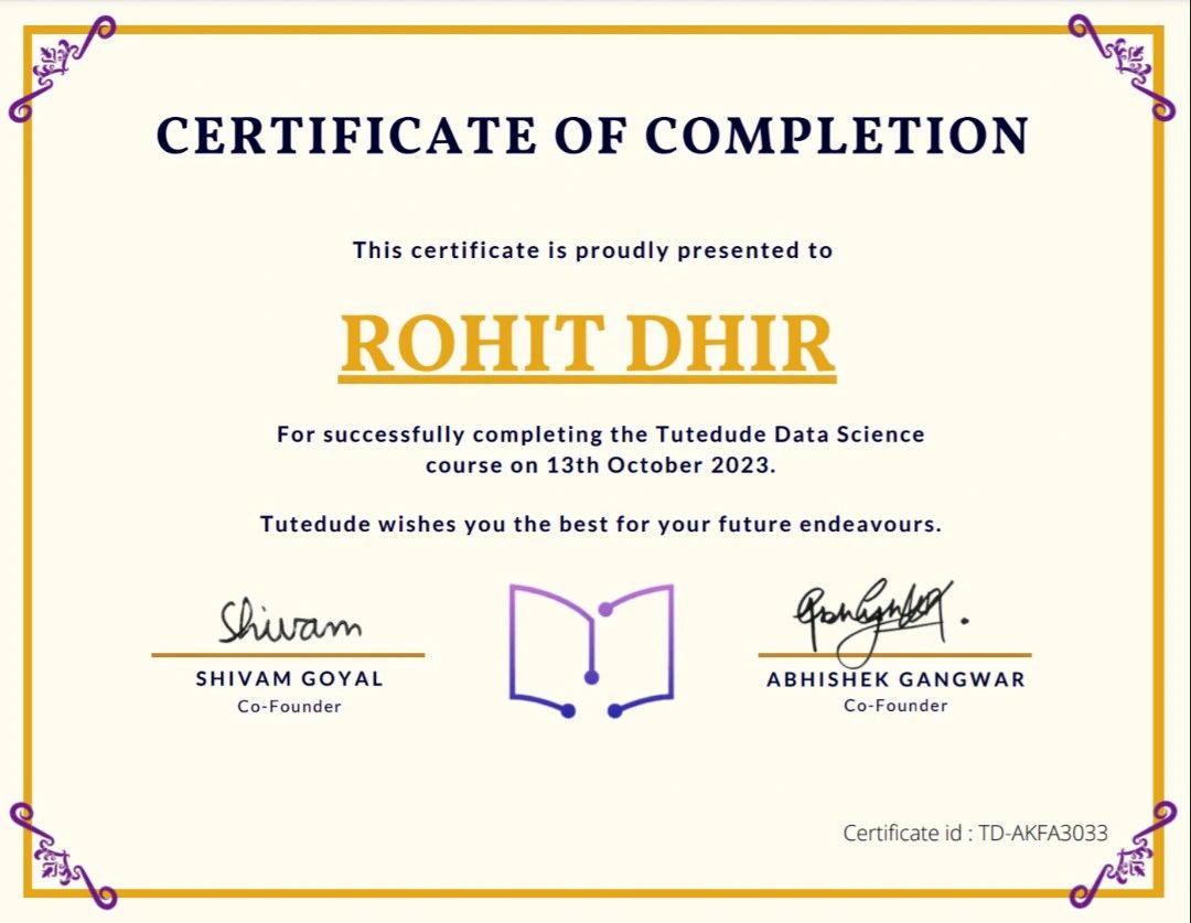 Rohit Dhir on LinkedIn: Completed a course on Data Science. Good hands ... Rohit Dhir on LinkedIn: Completed a course on Data Science. Good hands ...