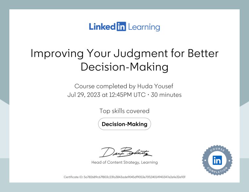 Huda Yousef on LinkedIn: Certificate of Completion Huda Yousef on LinkedIn: Certificate of Completion