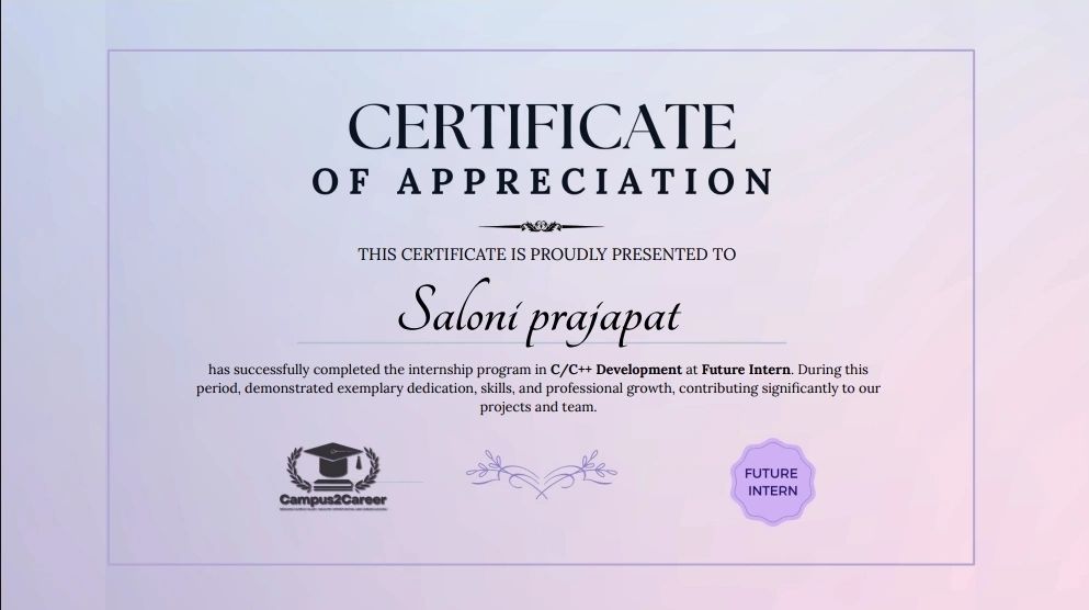 Saloni Prajapat on LinkedIn: #internship #cprogramming #cpp # ... Saloni Prajapat on LinkedIn: #internship #cprogramming #cpp # ...