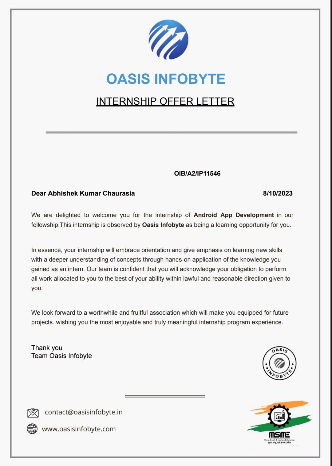 Abhishek Kumar Chaurasia on LinkedIn: #oasisinfobyte #androidinternship ... Abhishek Kumar Chaurasia on LinkedIn: #oasisinfobyte #androidinternship ...