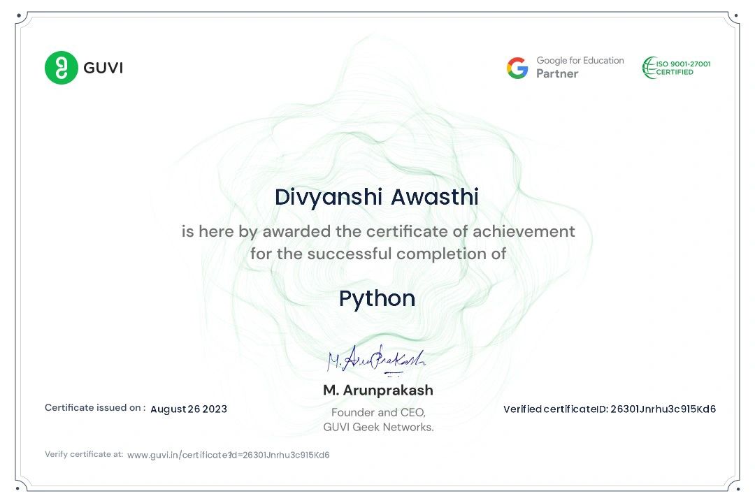 Divyanshi Awasthi on LinkedIn: #pythonprogramming #guvi #codingjourney Divyanshi Awasthi on LinkedIn: #pythonprogramming #guvi #codingjourney