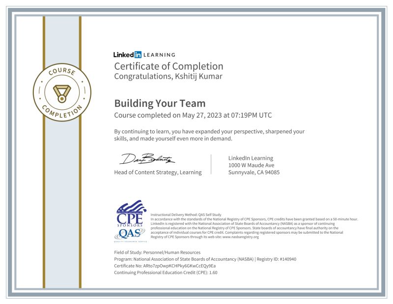 Kshitij Kumar on LinkedIn: Certificate of Completion Kshitij Kumar on LinkedIn: Certificate of Completion