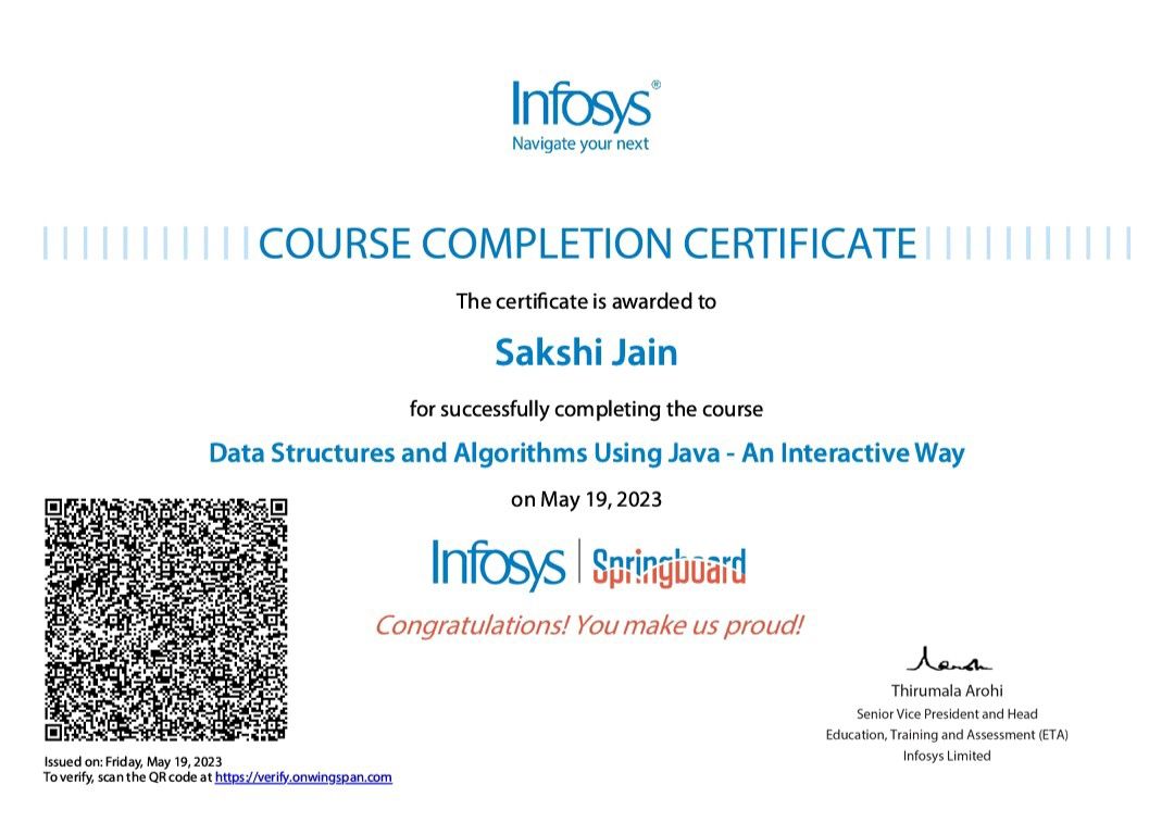 Sakshi Jain on LinkedIn: #infosys #infosysspringboard #java # ... Sakshi Jain on LinkedIn: #infosys #infosysspringboard #java # ...