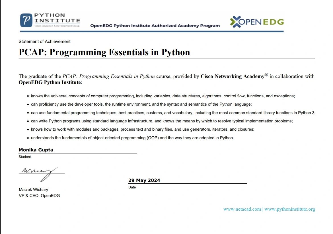 Monika Gupta on LinkedIn: #python #coding #cisconetworkingacademy # ... Monika Gupta on LinkedIn: #python #coding #cisconetworkingacademy # ...