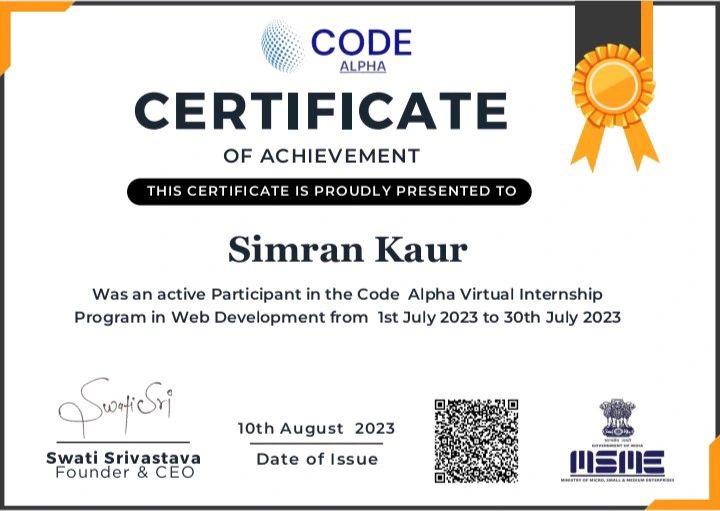 Simran Kaur on LinkedIn: #codealpha #internship #coder Simran Kaur on LinkedIn: #codealpha #internship #coder