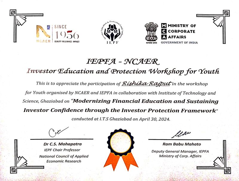 Rishika Rajput on LinkedIn: Successfully completed workshop on Investor ... Rishika Rajput on LinkedIn: Successfully completed workshop on Investor ...