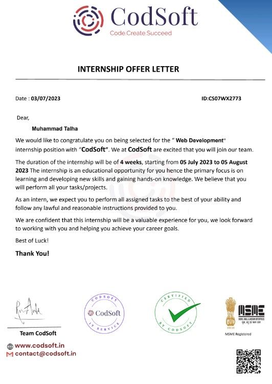 Muhammad Talha on LinkedIn: #codsoft Muhammad Talha on LinkedIn: #codsoft
